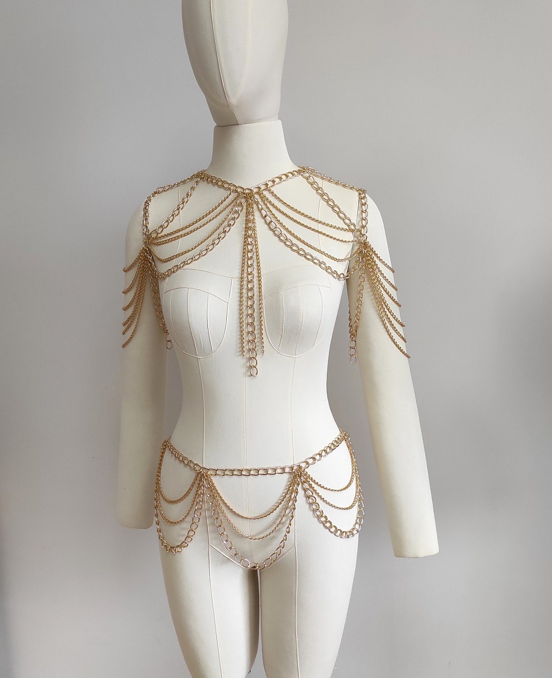 Gold Shoulder Chain SET, Shoulder Necklace, Rave Outfit, Festival ...