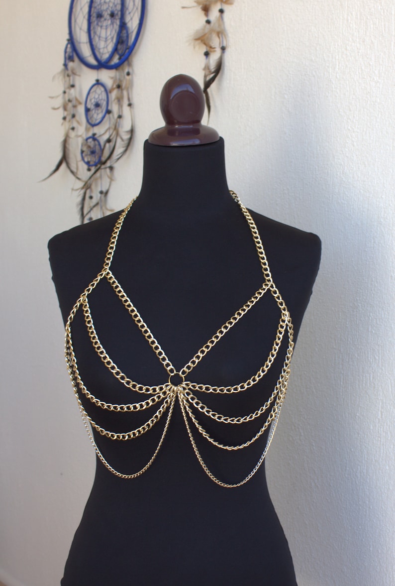 Festival Bra Gold Bra Bra Top Body Chain Body Jewelry | Etsy