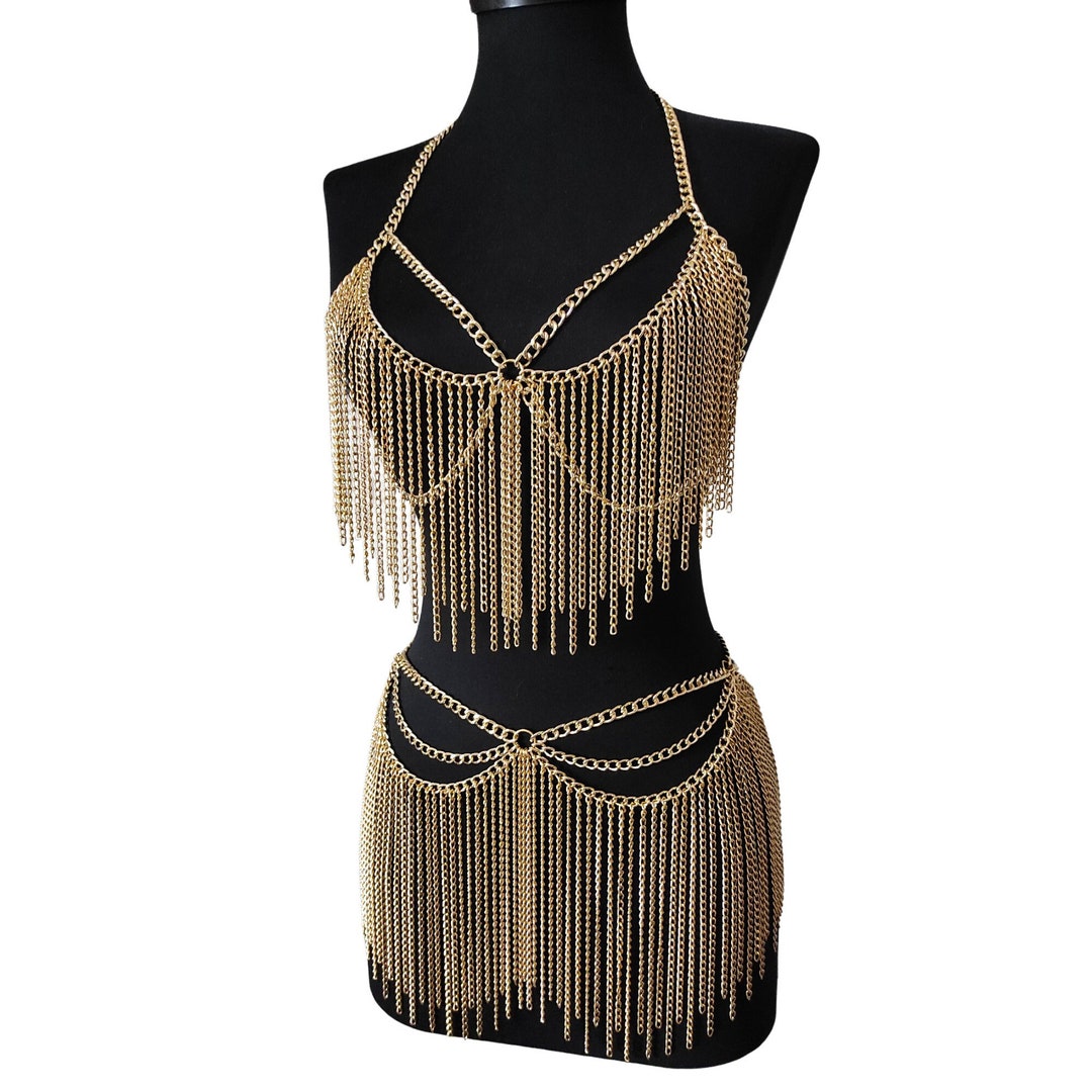 Silver Gold Fringed, Tasseled Dress Chain Set, Erotic Festival Jewelry ...