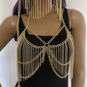 Gold SET Bra Bottom Face, Chain Dress, Mini Skirt , Festival Jewelry ...