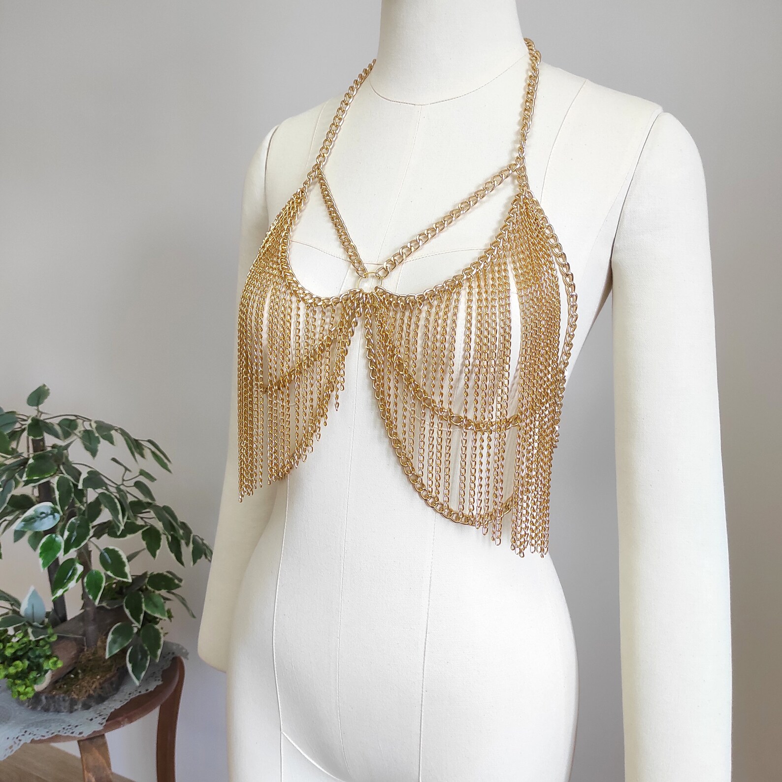 Gold SET Bra Bottom Face Chain Dress Mini Skirt Festival - Etsy