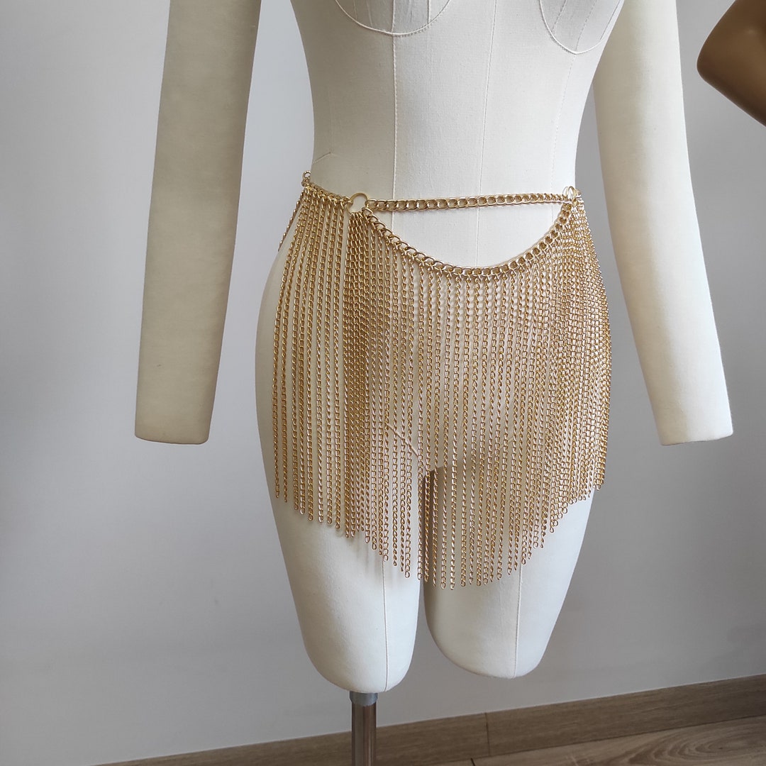 Gold Mini Skirt | Chain Dress | Waist Chain | Belly Chain | Party Skirt ...