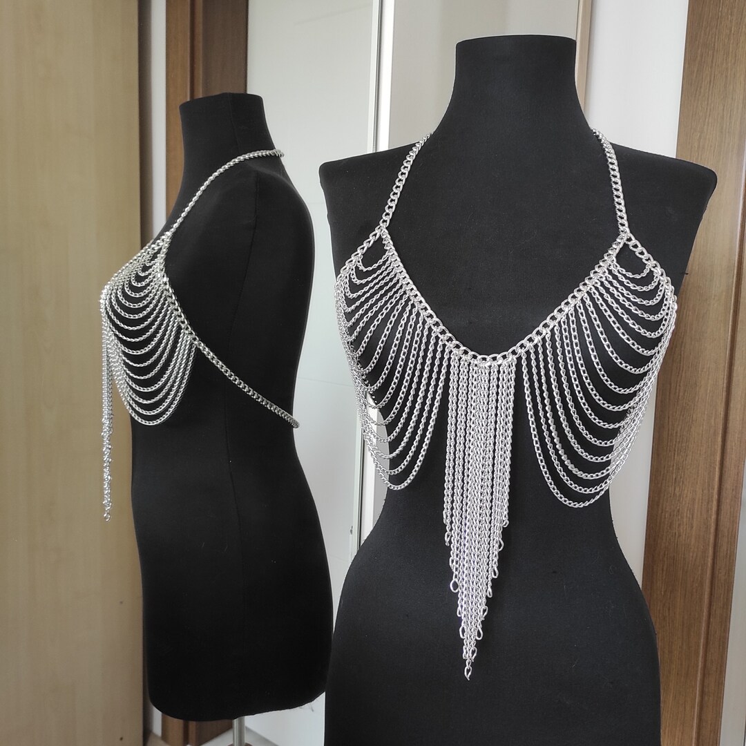 Bra Chain Body Chain Black Festival Jewelry sexy Dancer - Etsy