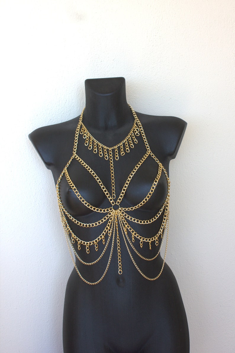 Gold Bra Chain Festival Bra Rave Outfit Chain Bralette Etsy