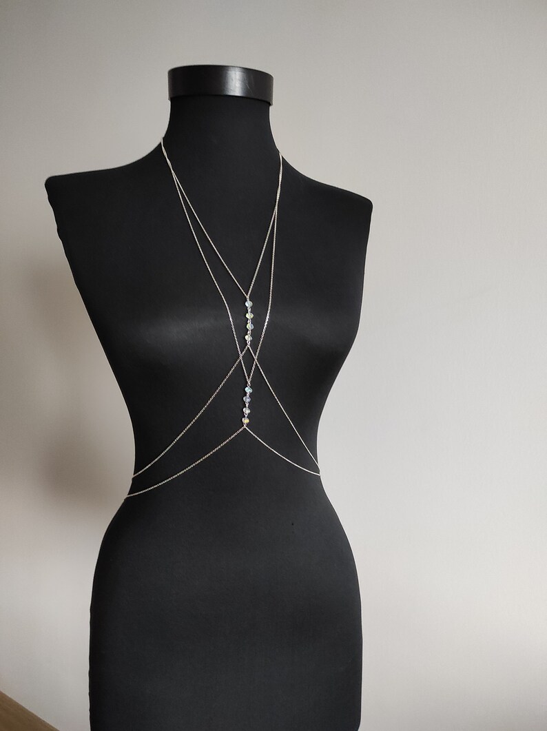 Silver Wedding Body Chain Festival Double Crystals Body | Etsy