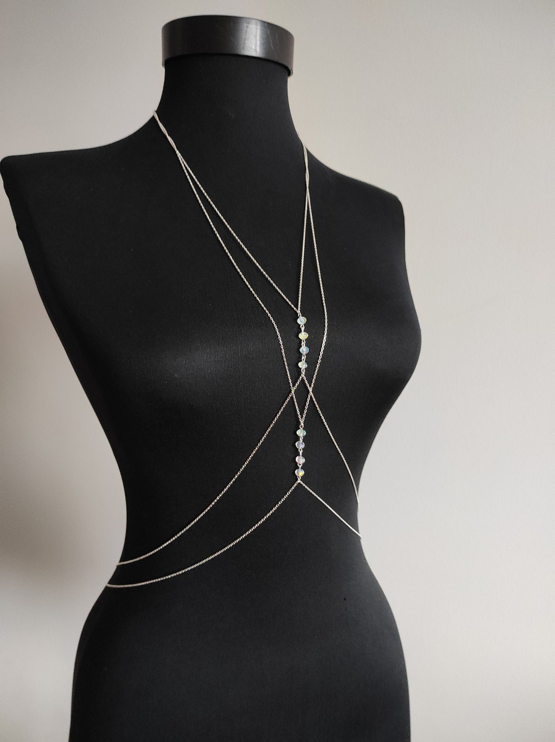 Silver Wedding Body Chain, Festival Double Crystals Body Jewelry ...