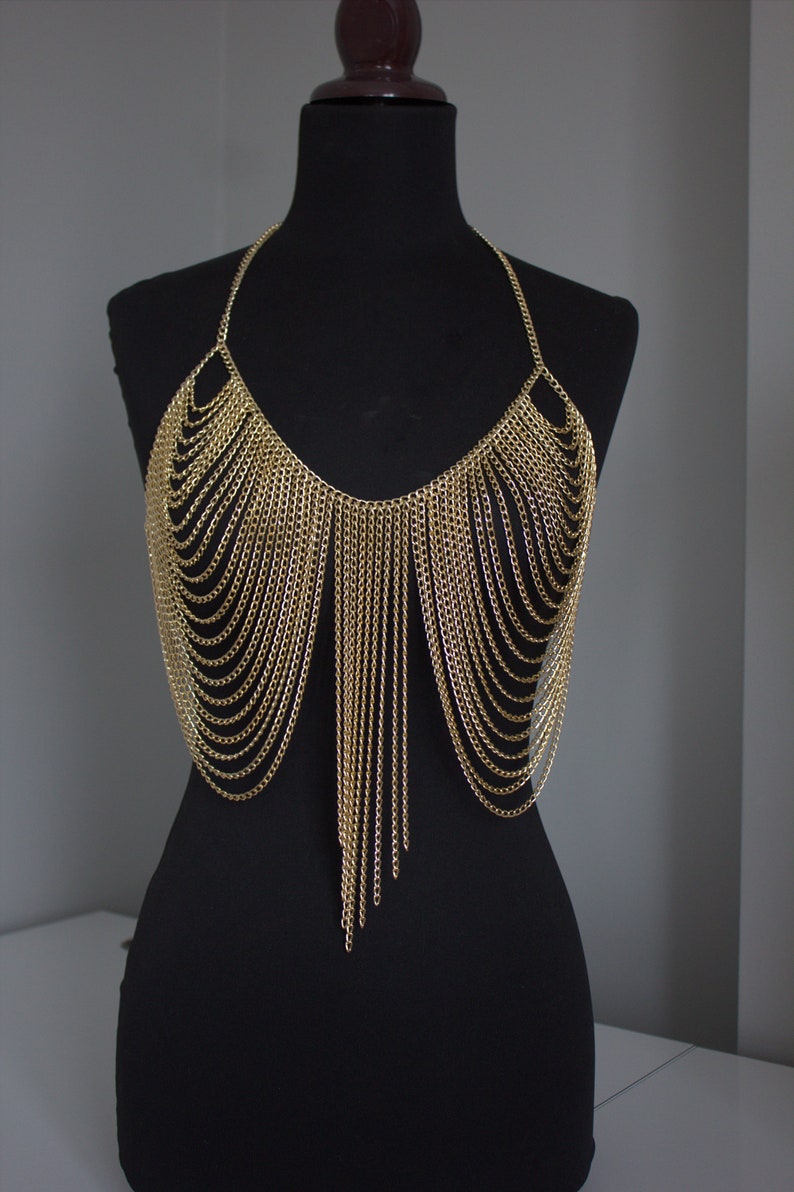 Gold Bra Chain Body Harness Dancer Costume Chain Dress | Etsy