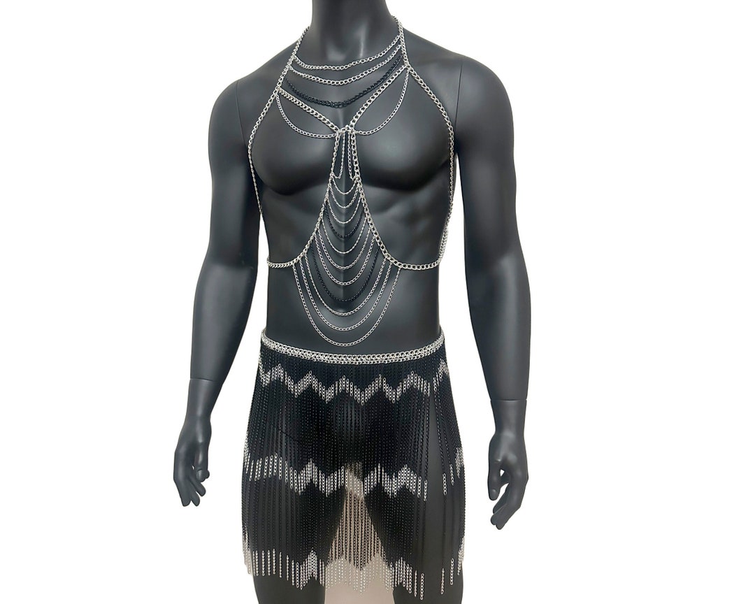 Men Festival Dress Chain Set, Festival Body Jewelry, Chevron Body Chain ...