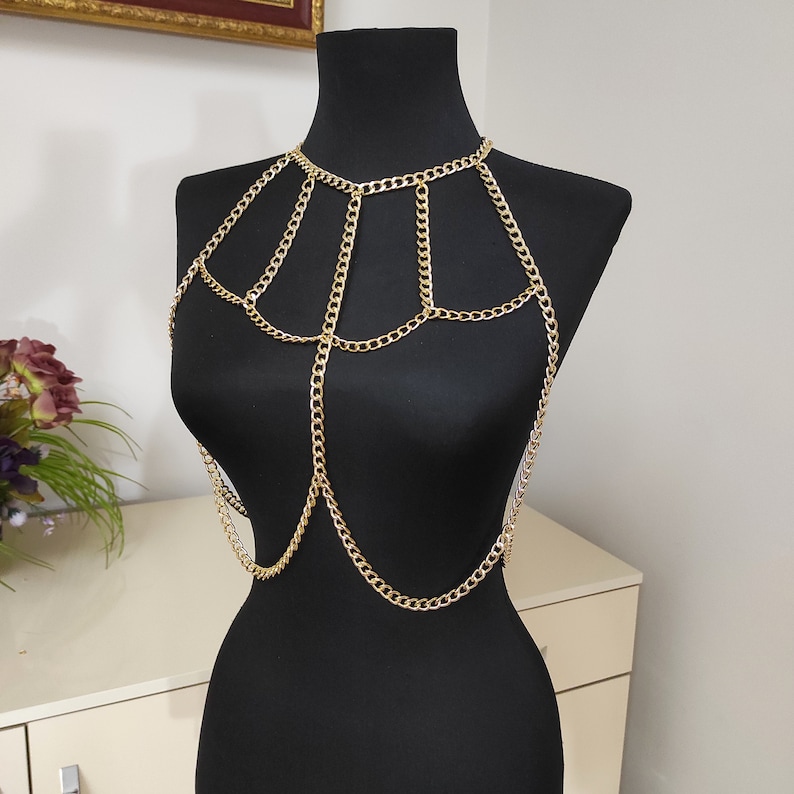 Napoleon Gold Bra Chain, Boho Body Jewelry, Festival, Silver Body ...