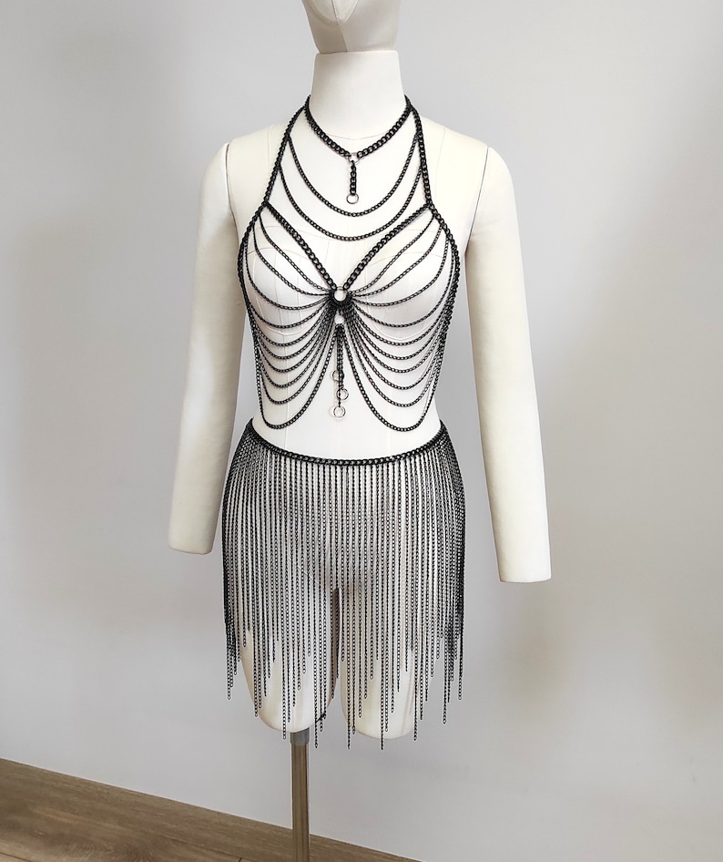 Festival Jewelry Black Rings Bra Chain Bralette Chain Bra - Etsy