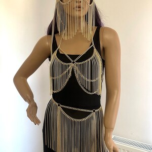Gold SET Bra Bottom Face, Chain Dress, Mini Skirt , Festival Jewelry ...