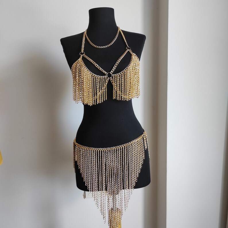 Tassel Chain Top Bra Cage Silver Chain Bralette Body - Etsy