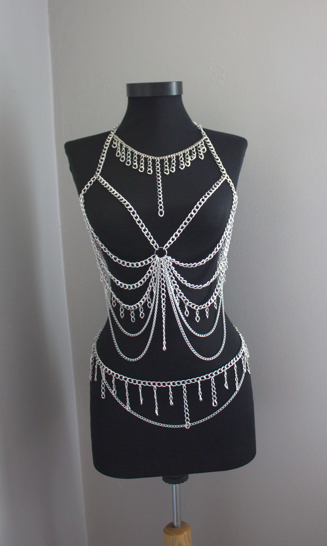 Rave Outfit SET Chain Body Harness Bralette Dancer Belly | Etsy