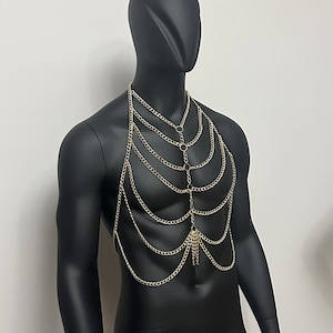 Men Body Chain Gold Ring Body Harness Burning Man Festival Outlook Male ...