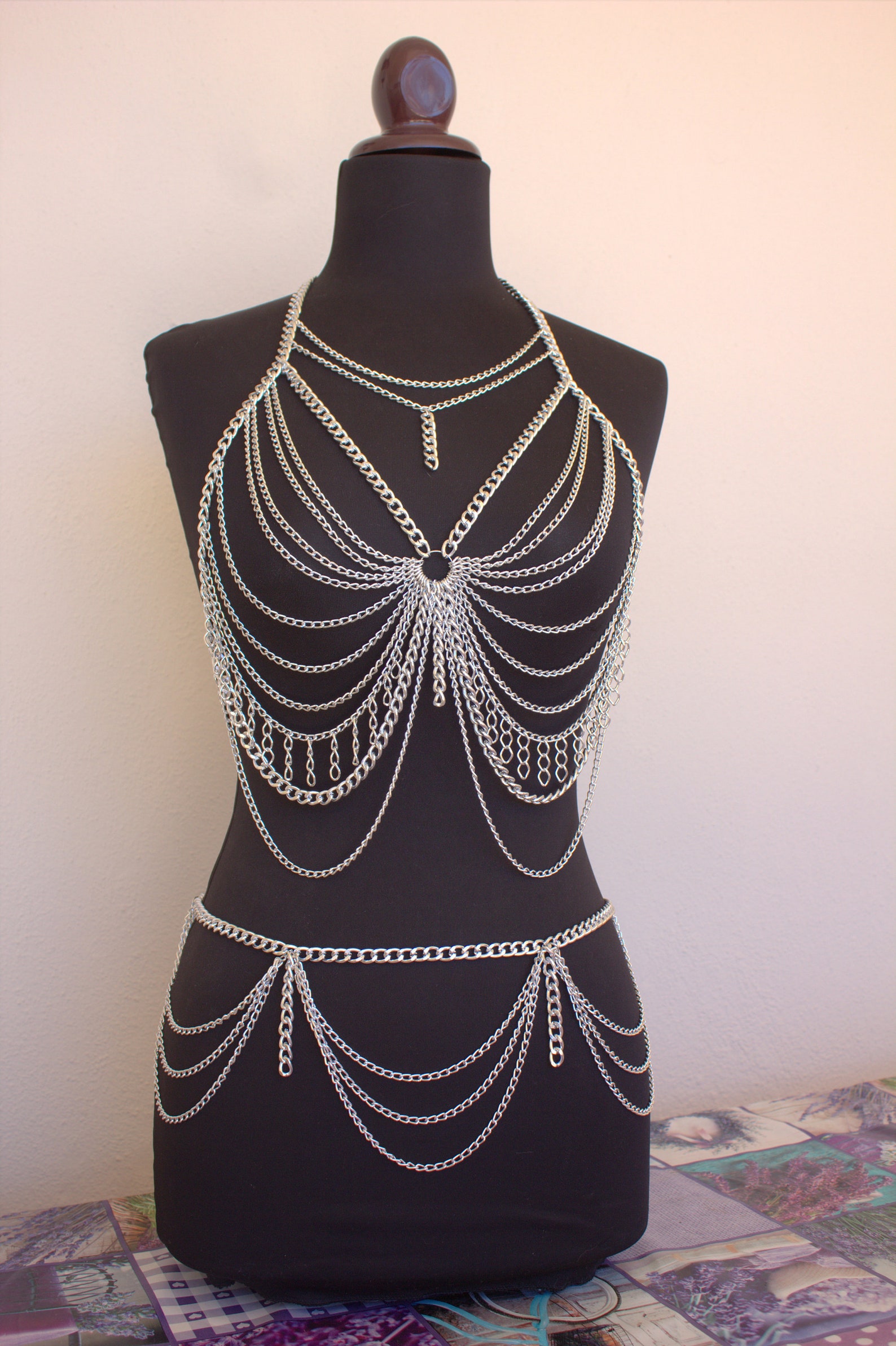 Chain Body Harness SET | Bralette | Dancer Belly Chain | Chain Dress ...
