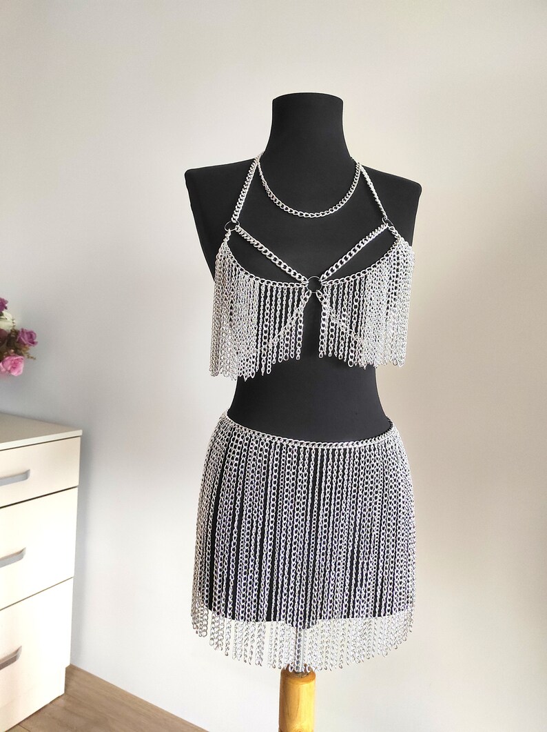Tassel Chain Top Bra Cage Silver Chain Bralette Body - Etsy