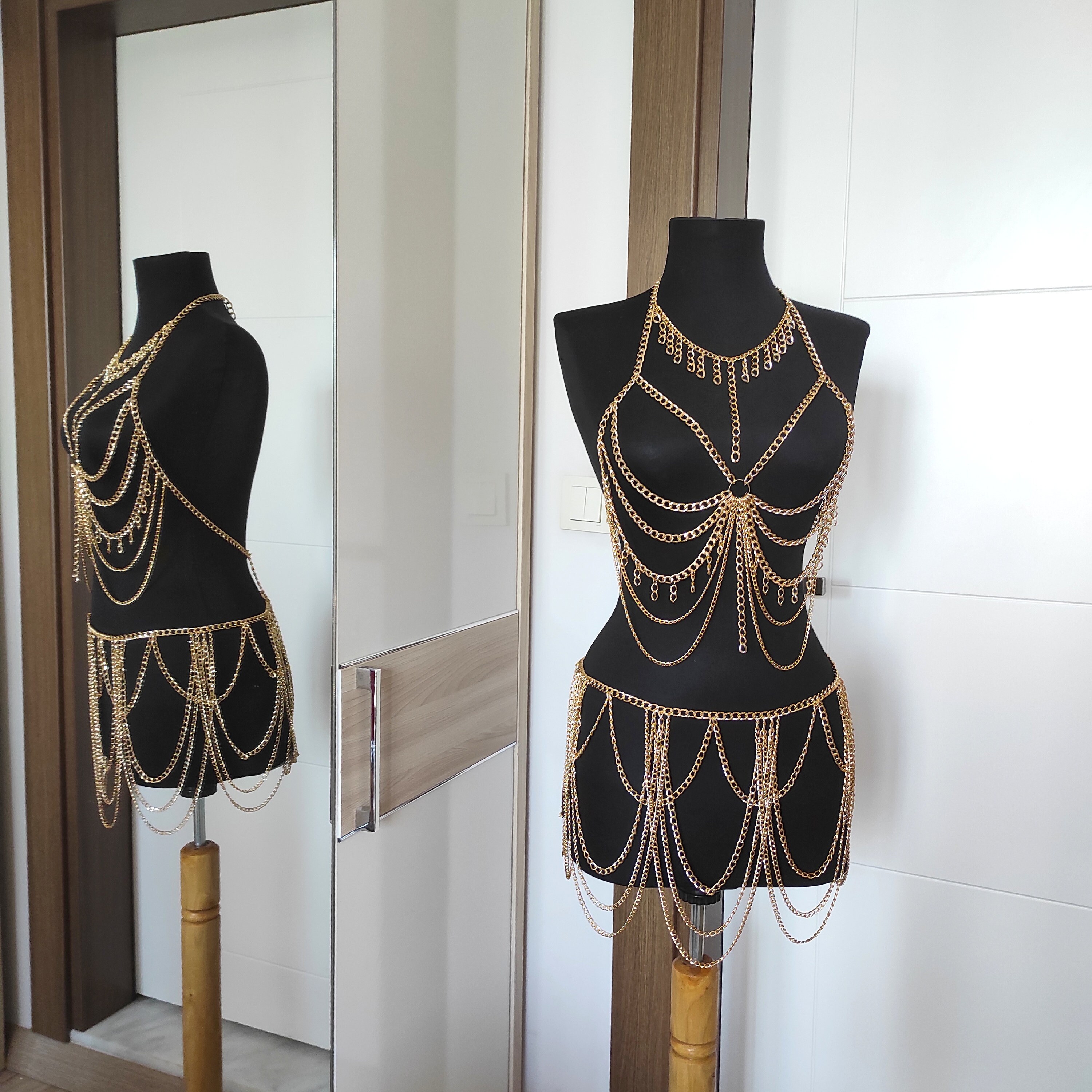Gold Chain Skirt | Chain Dress | Mini Club Skirt | Festival Body Chain ...