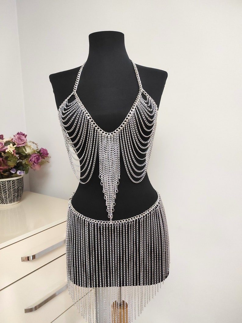 Chain Bra Set Chain Dress Mini Skirt Festival Costume Body - Etsy