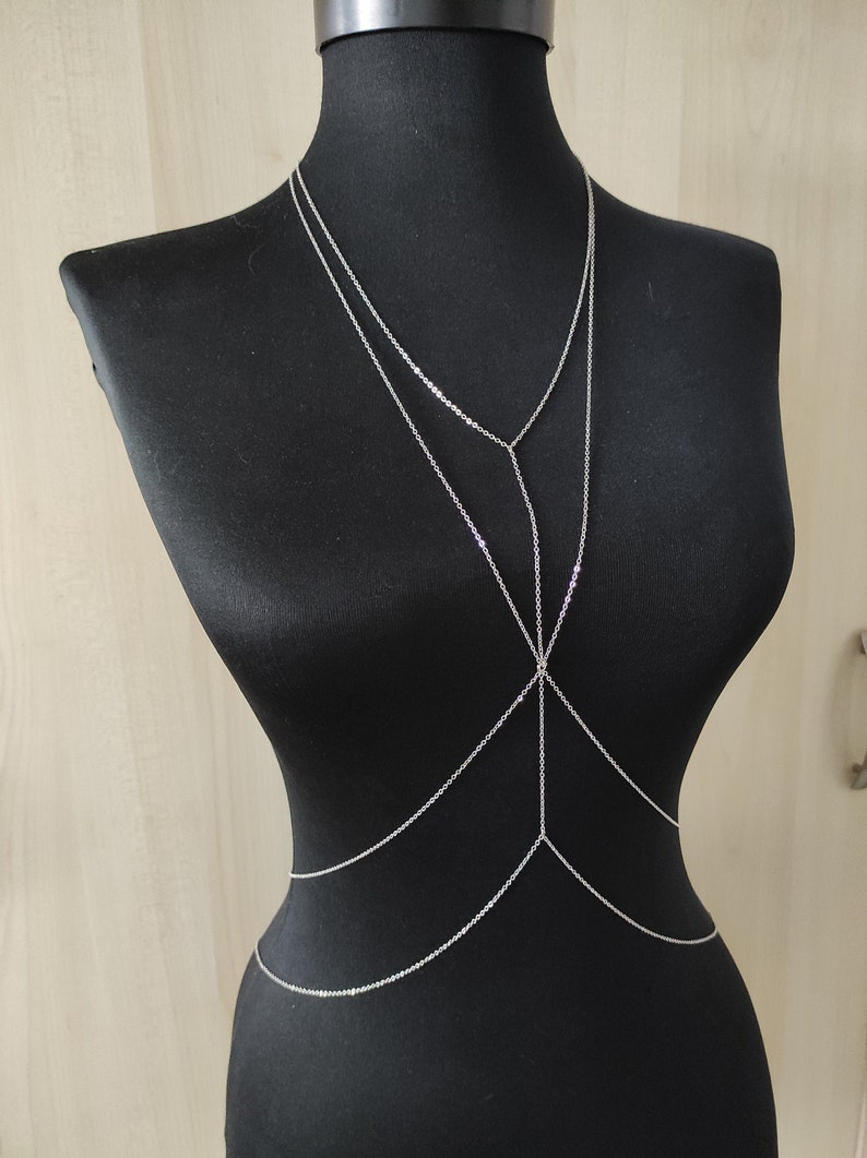 Sterling Silver Body Chain Chevron Body Jewelry Beach - Etsy