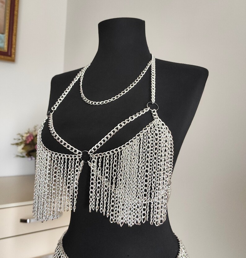 Tassel Chain Top | Bra Cage | Silver Chain Bralette | Body Jewelry ...