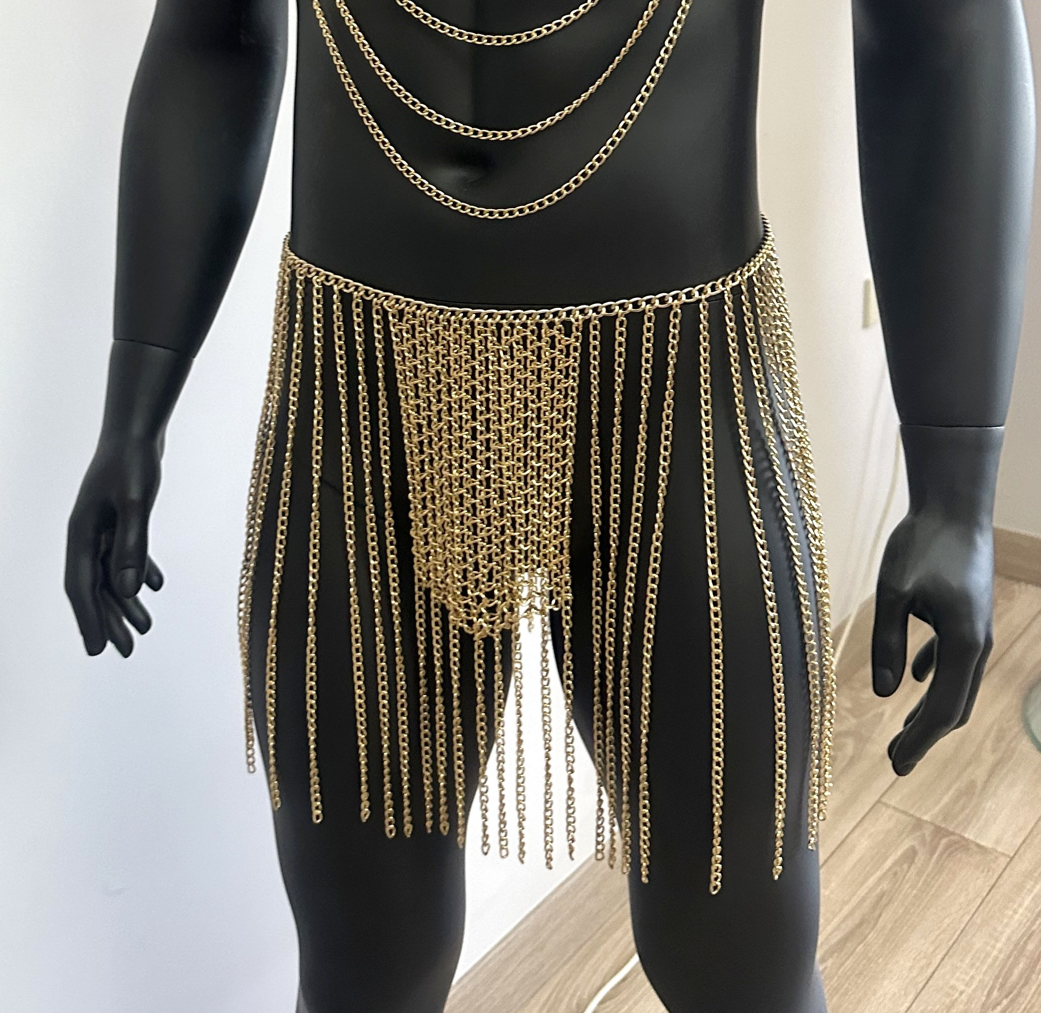 Gold Chain Dress, Men Festival Costume, Halloween, Cuban Body Chain Set ...
