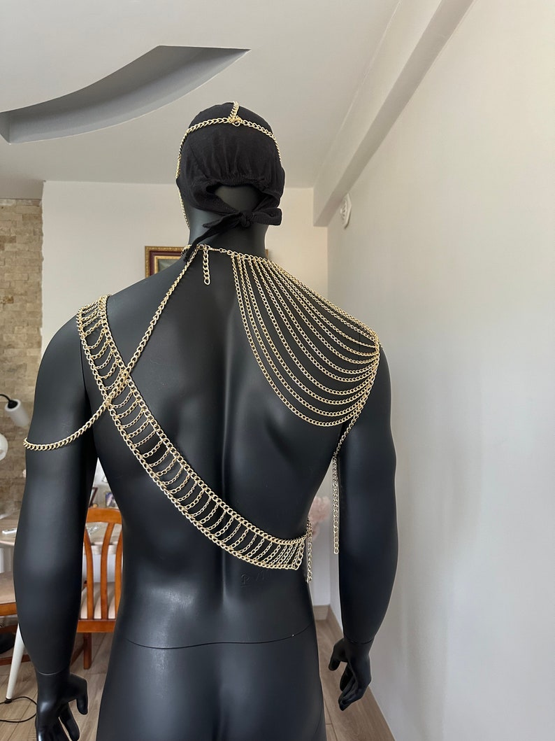 Shoulder Chain Ensemble Male Set Gold Body Adornment Guy Harness ...