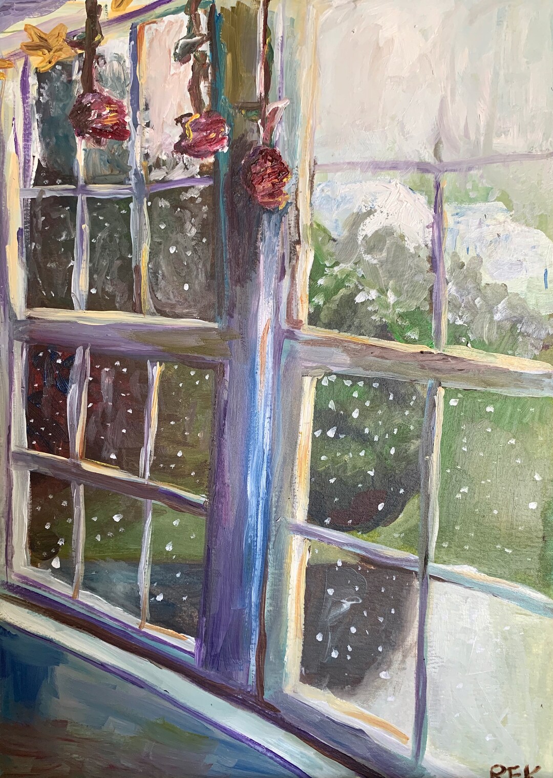 Snowy Window Oil Painting Print - Etsy