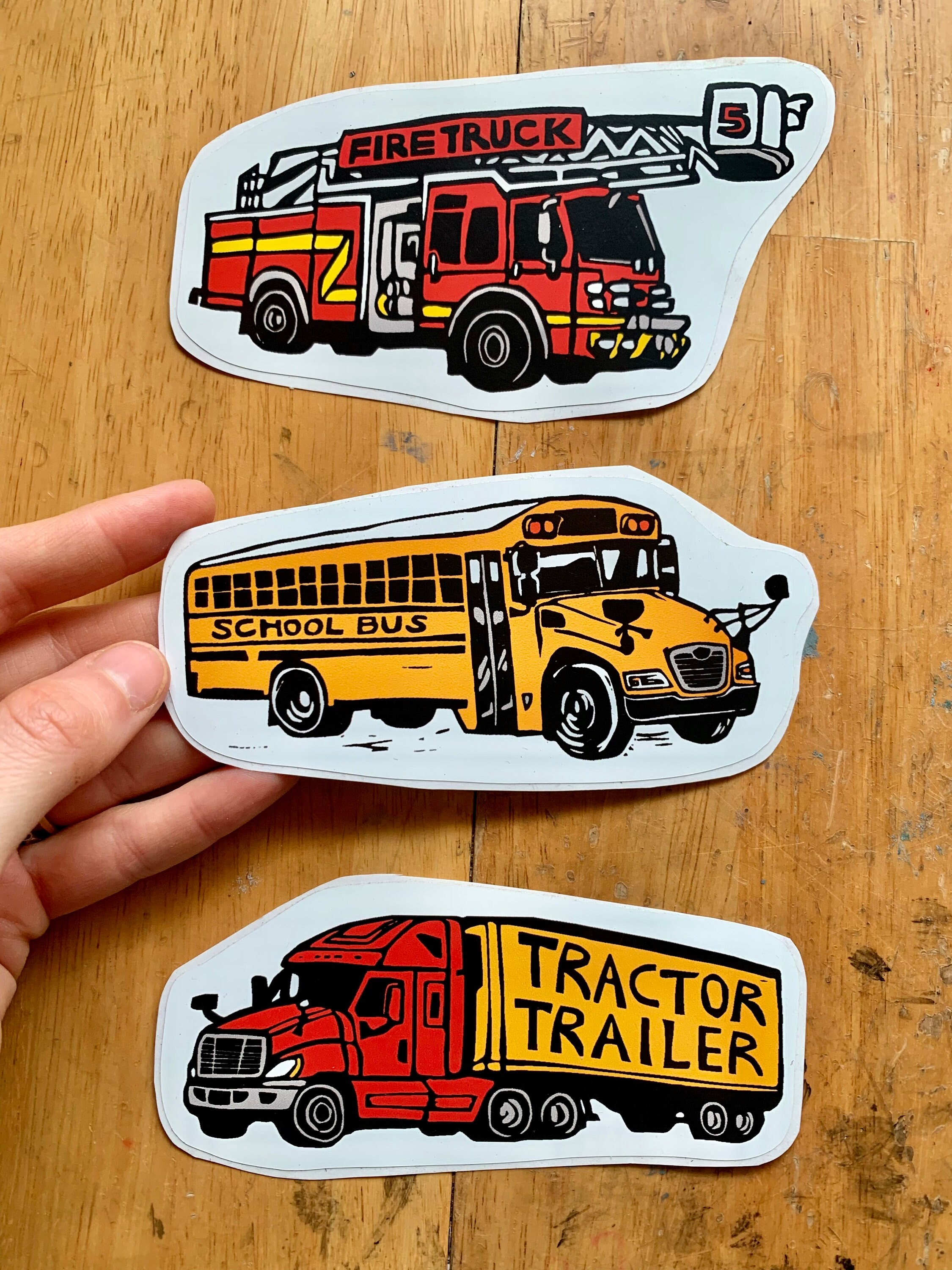 Trucks Vinyl Stickers: Fire Truck, School Bus, Tractor Trailer, Made ...