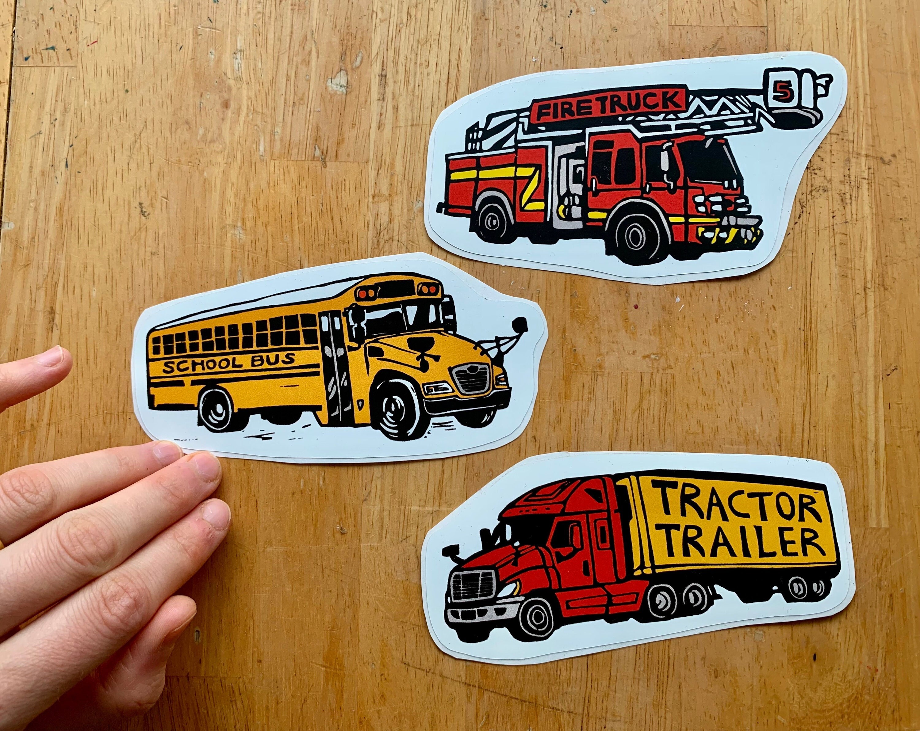 Trucks Vinyl Stickers: Fire Truck, School Bus, Tractor Trailer, Made ...