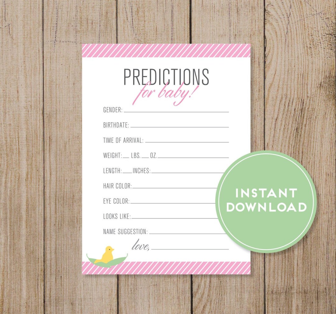 Printable Baby Prediction Card. Baby Shower Game. Gender Prediction ...