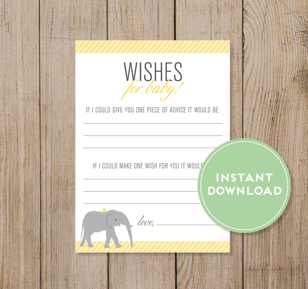 Printable Baby Wishes Game. Baby Shower Game. Yellow Baby Shower. Baby ...