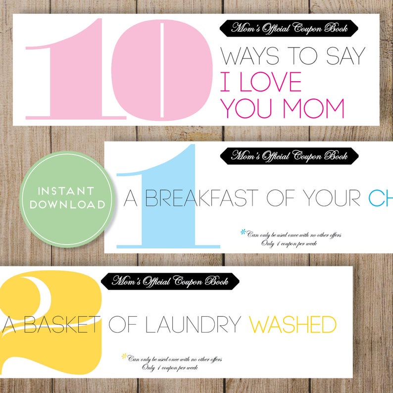 Mom Coupon Book Printable. Mom Valentines Day Coupon. Mothers Day ...