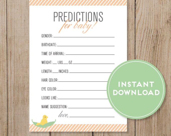 Printable Baby Prediction Card. Baby Shower Game. Gender Prediction ...