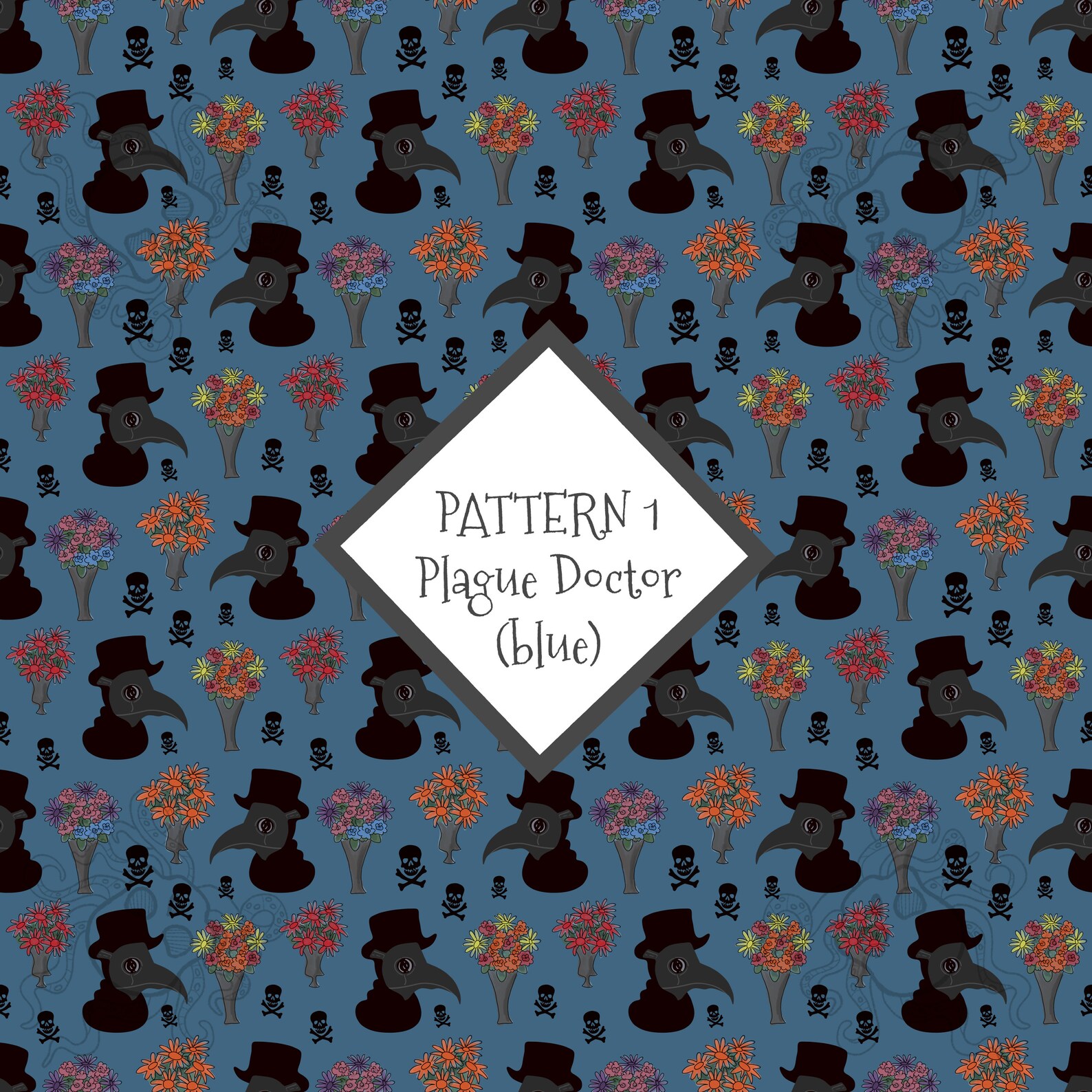 Plague Doctor (blue) \ Plague Doctor (white) Seamless Patterns PNG (up ...
