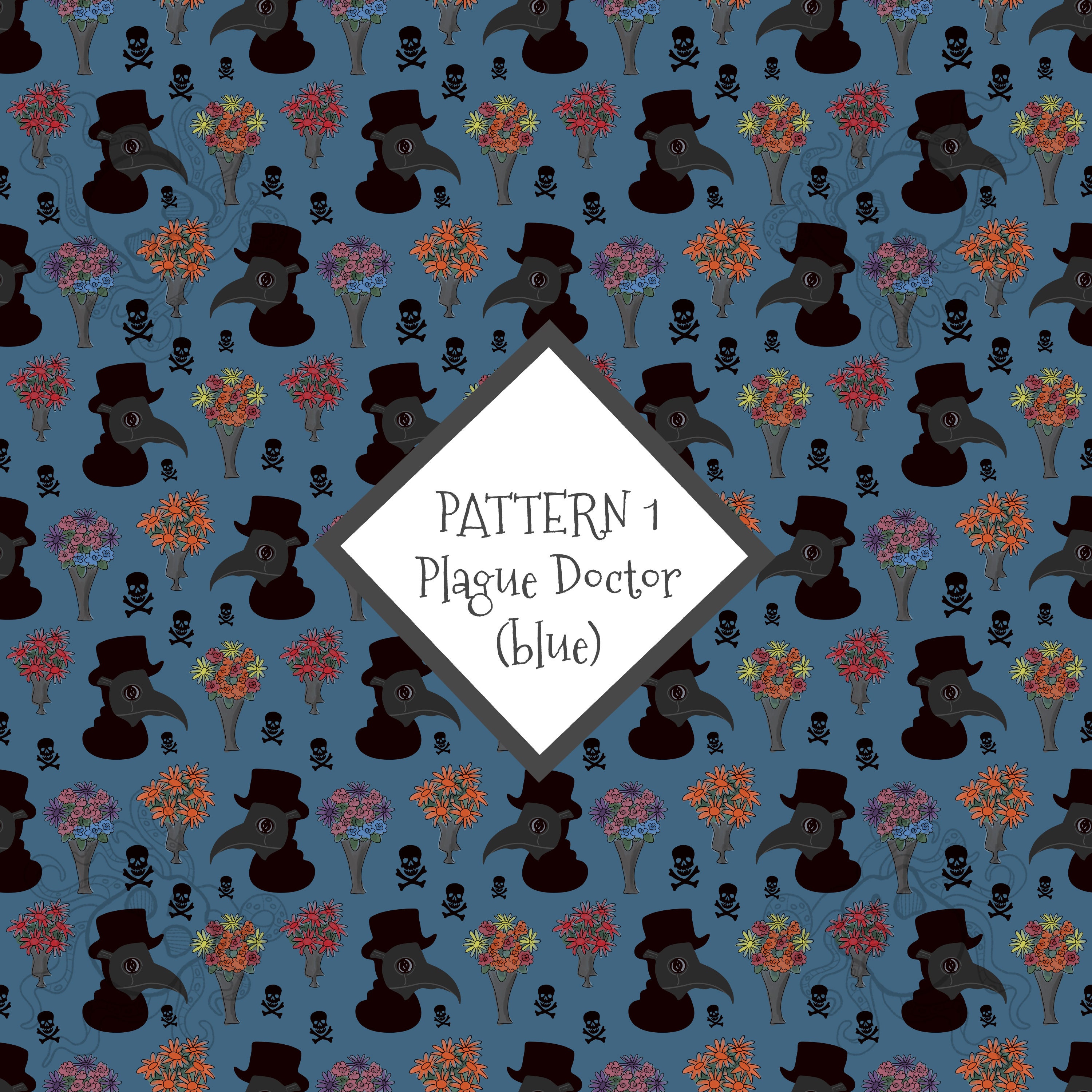 Plague Doctor (blue) \ Plague Doctor (white) Seamless Patterns PNG (up ...