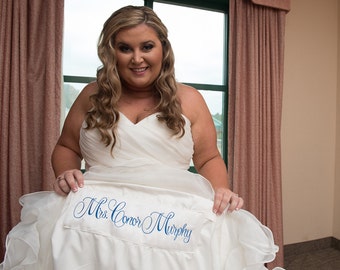 Large Bridal Wedding Dress Label Mrs.Tag Embroidered Satin | Etsy