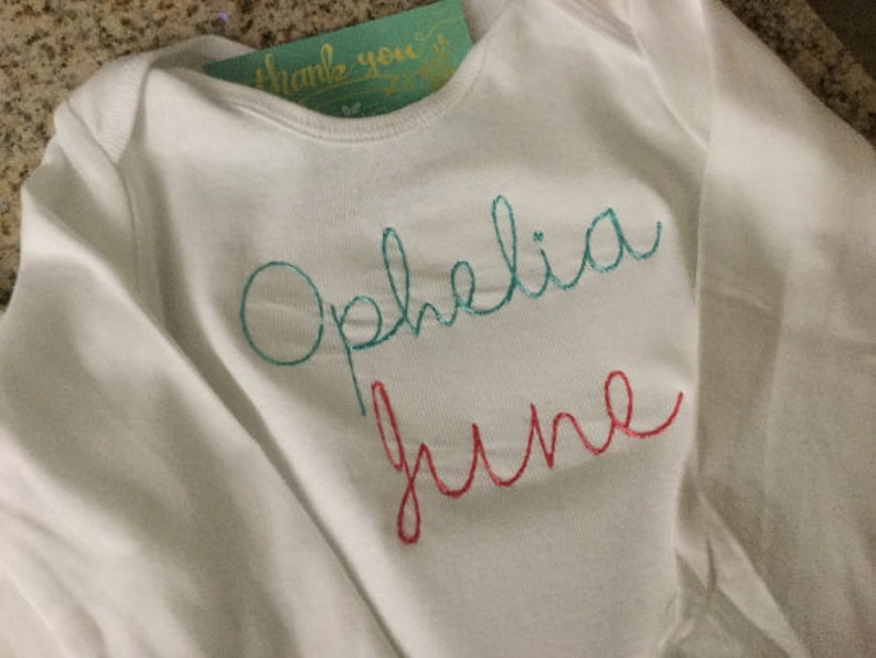 1 Large Cursive Hand-stitched Font Name Gerber Onesie®™ - Etsy