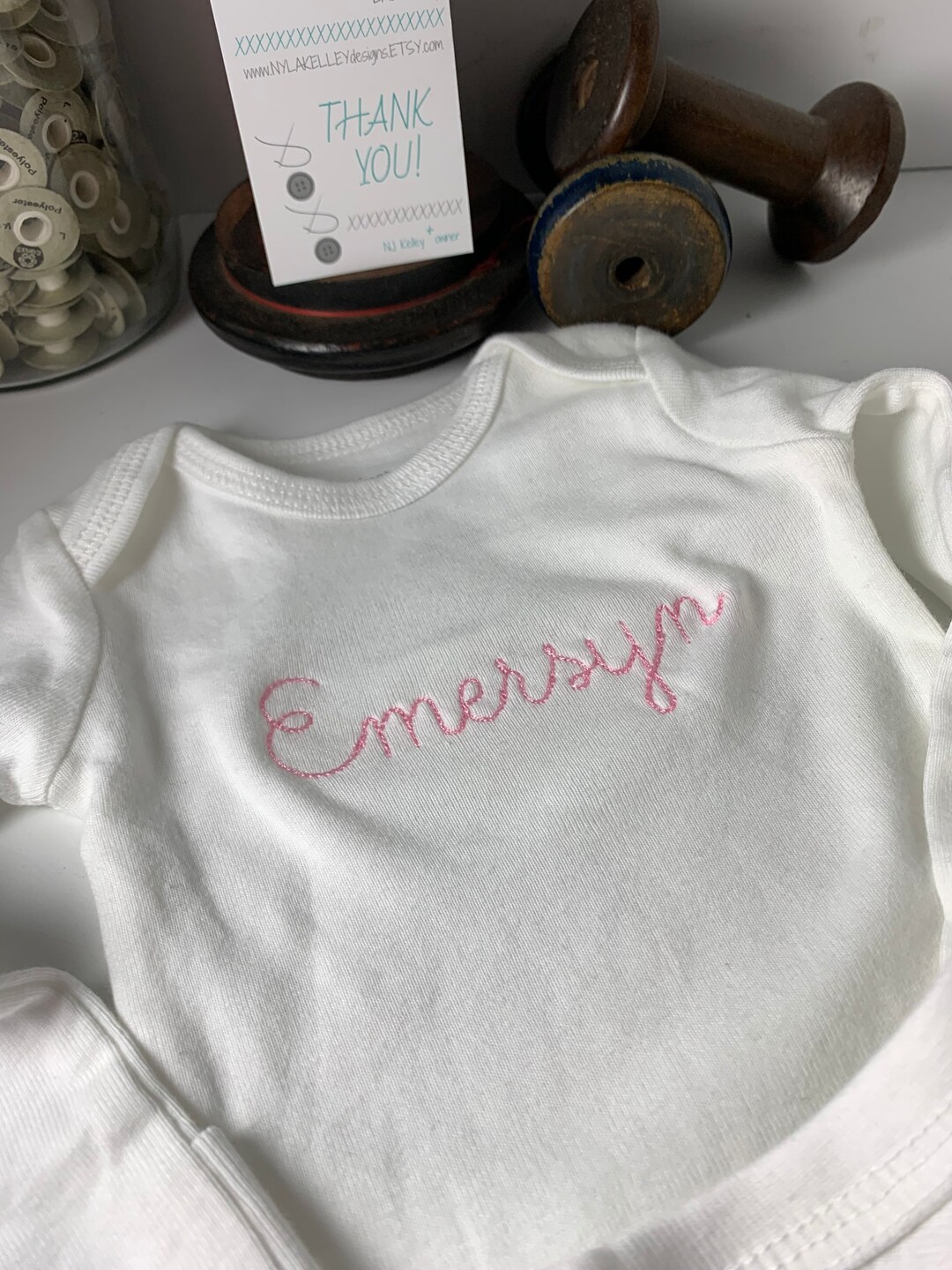 1 Hand-stitched Cursive Tripp Font Name Gerber Onesie®™ Preemie Newborn ...