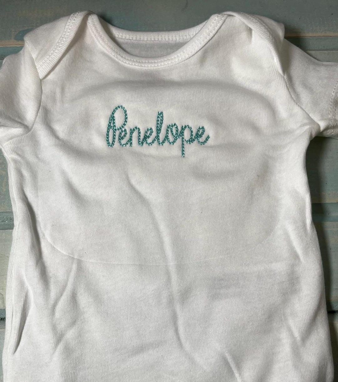 1 New Unisex Hand-stitched Cursive Chain Font Name Gerber Onesie ...