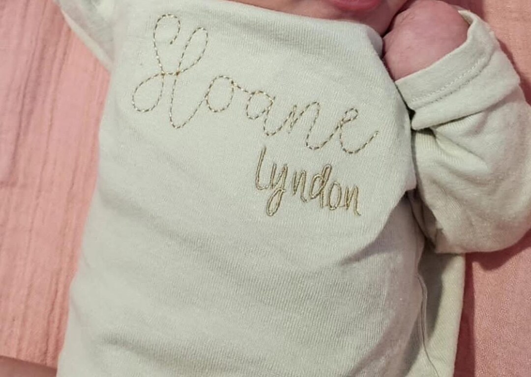 1 Hand-stitched Cursive Sailor Font Name Gerber Onesie®™ Preemie ...