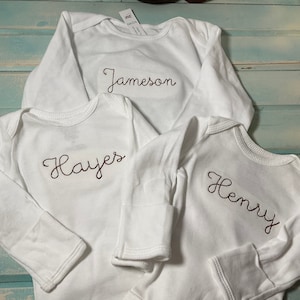 1 Unisex Hand-stitched Cursive Hadley Font Name Gerber Onesie®™ Preemie ...