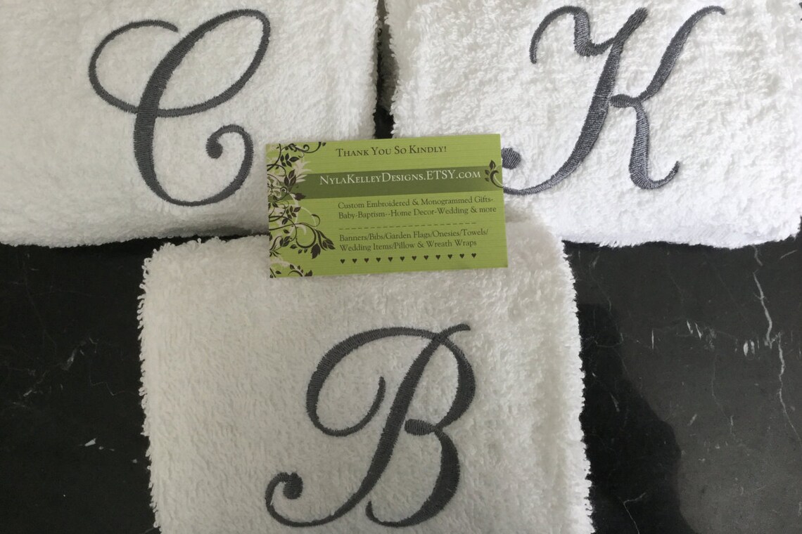 Square Framed Initial Towel | Custom Monogrammed Initial on White Hand ...