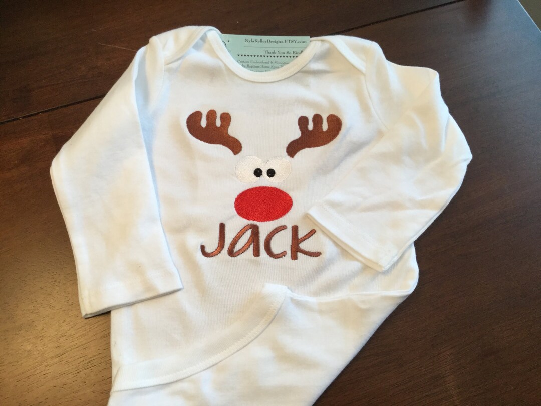 New Baby Name Reindeer Christmas Gerber Onesie®™ Monogrammed Name ...