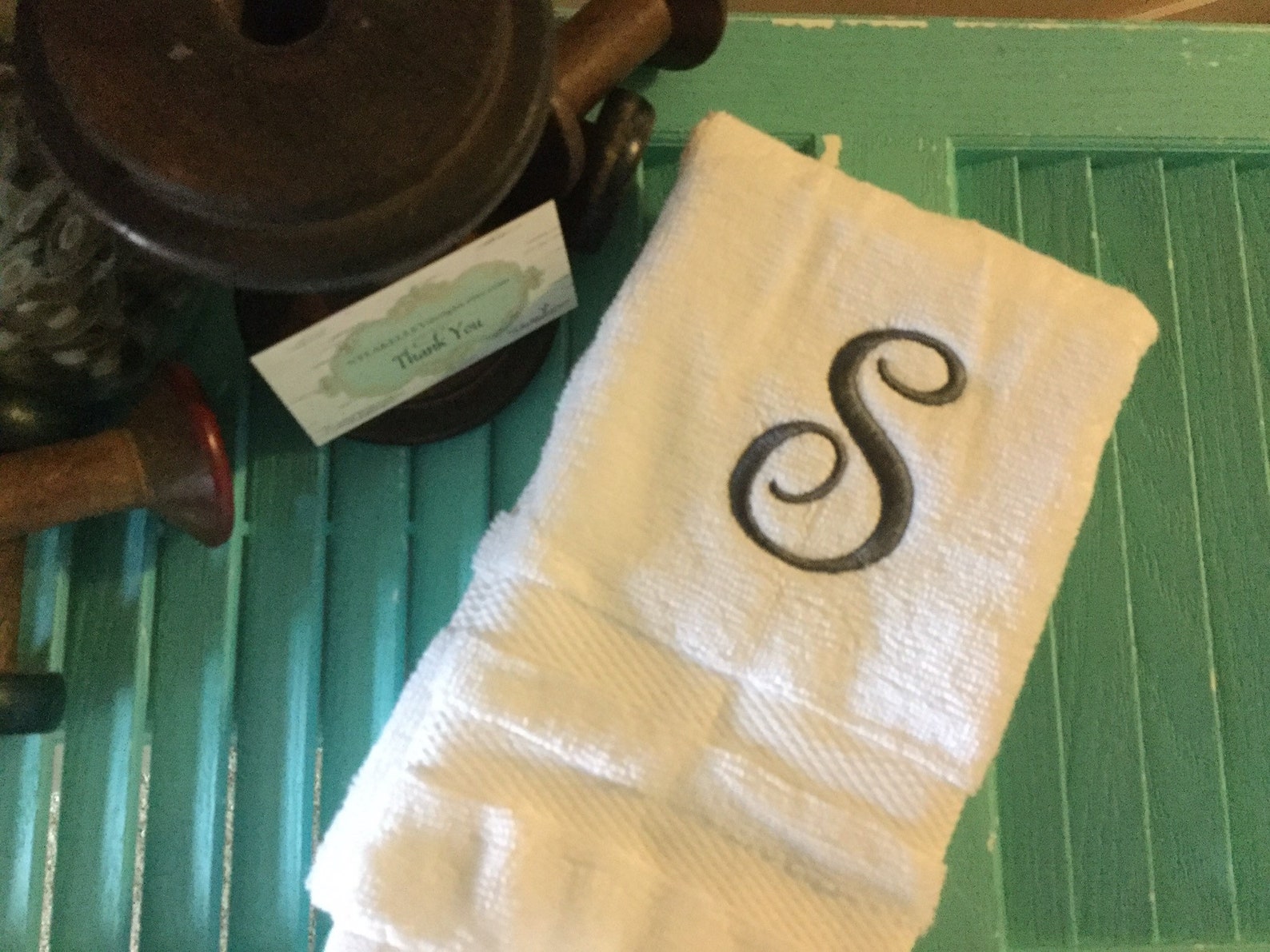 Square Framed Initial Towel | Custom Monogrammed Initial on White Hand ...
