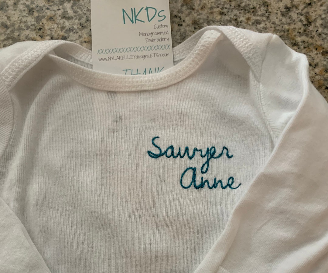 1 Hand-stitched Cursive Grace Font Name Gerber Onesie®™ Preemie Newborn ...