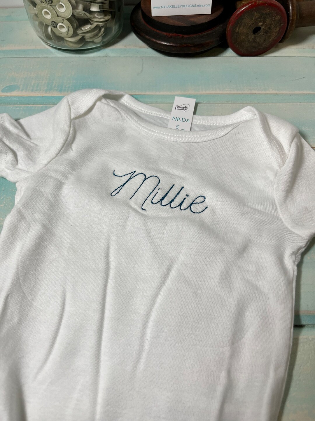 1 Unisex Hand-stitched Cursive Millie Font Name Gerber Onesie®™ Preemie ...