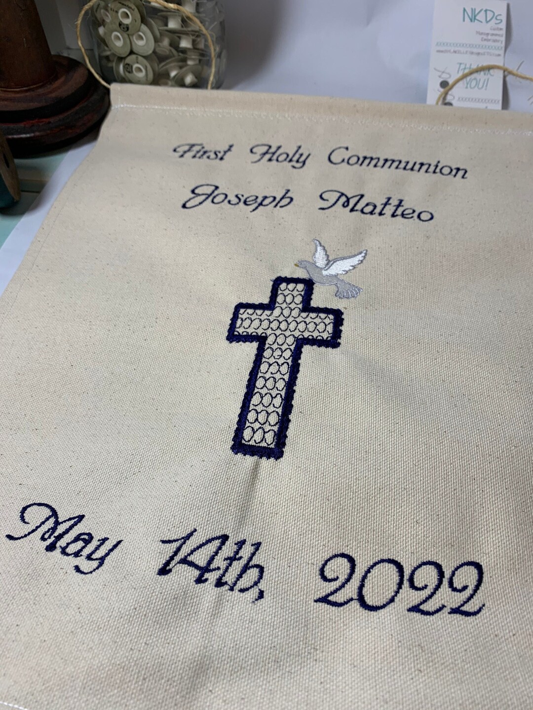 SMALL 8X11 First Holy Communion Braided Cross W/dove Church Pew Banner ...