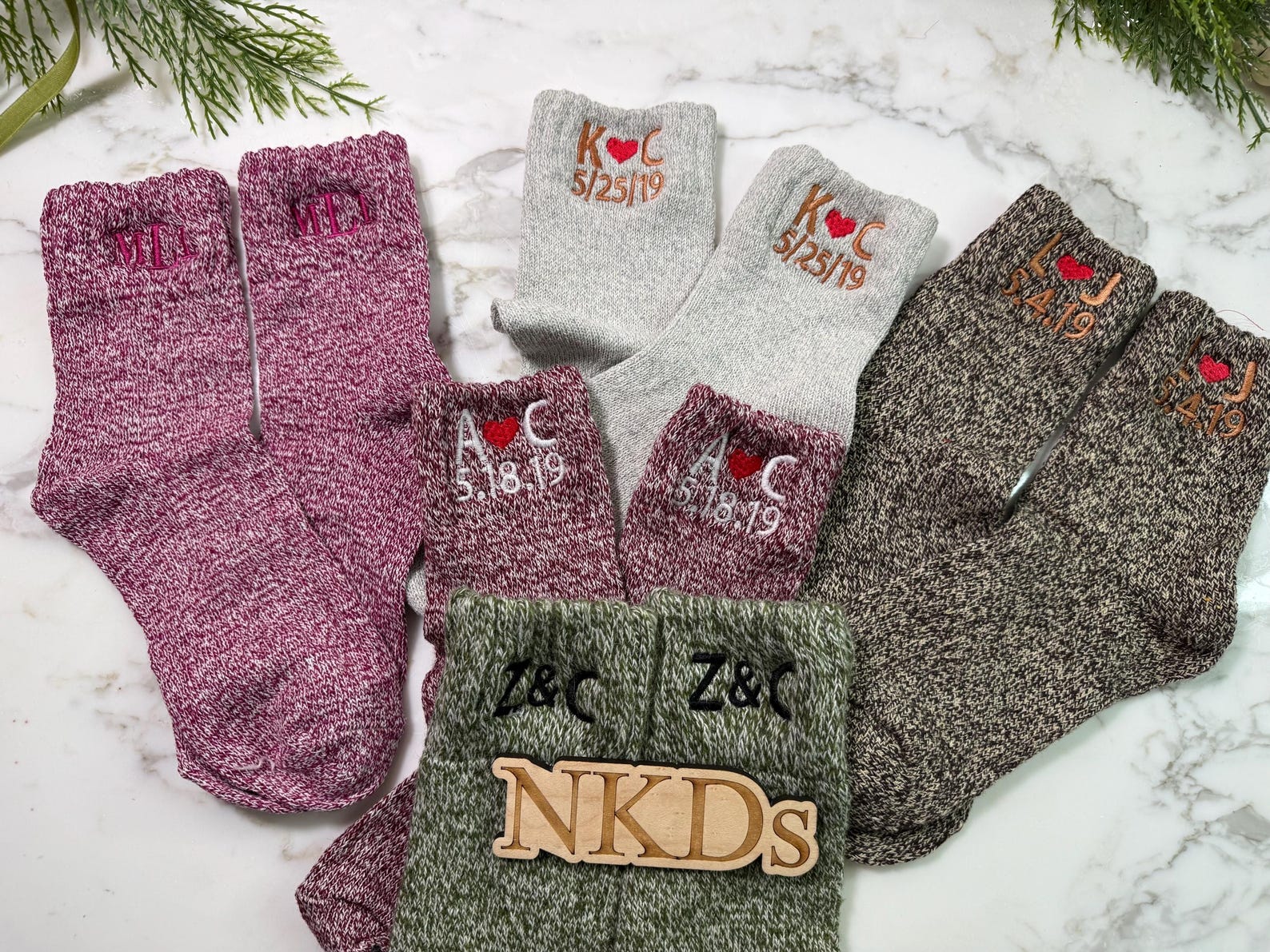 1 Pair Ladies Women's Embroidered Monogrammed Wool Crew Socks: Tweed ...