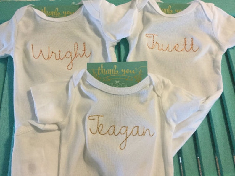 1 Large Cursive Hand-stitched Font Name Gerber Onesie®™ - Etsy