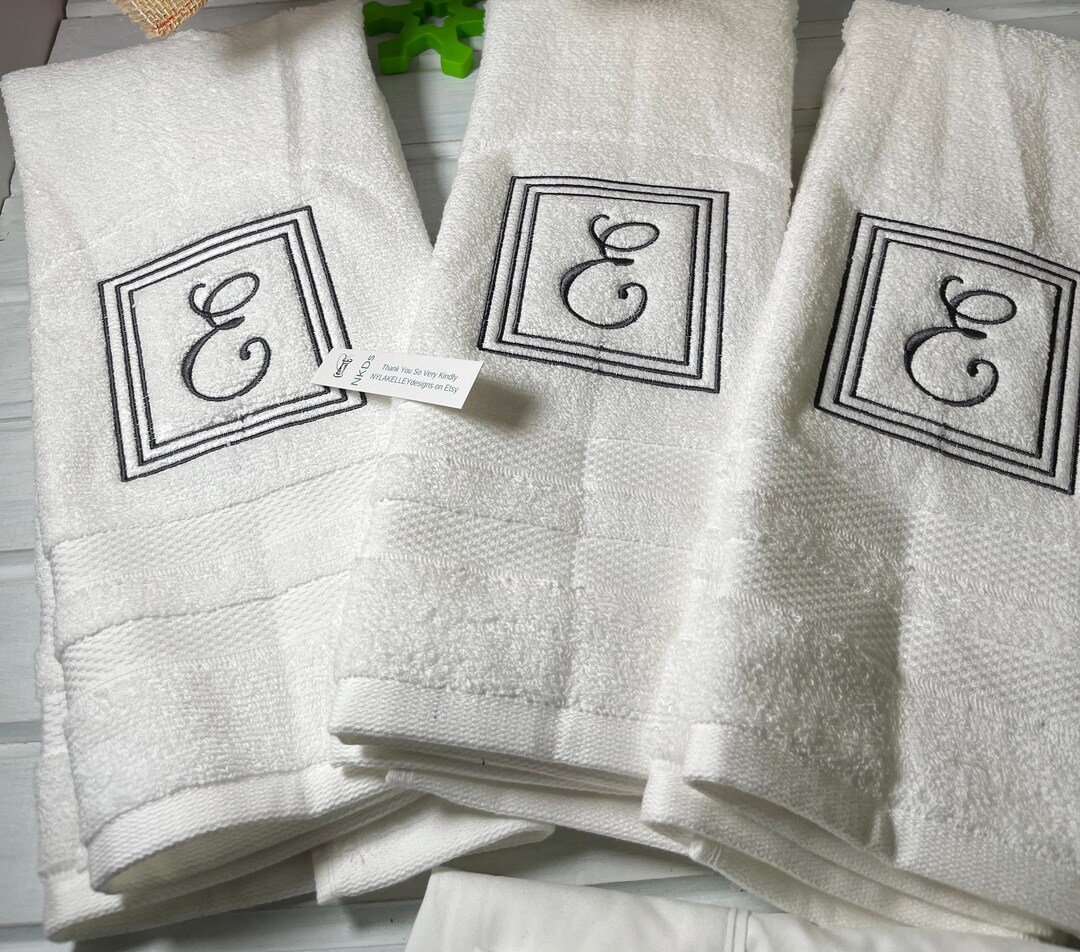 Square Framed Initial Towel | Custom Monogrammed Initial on White Hand ...
